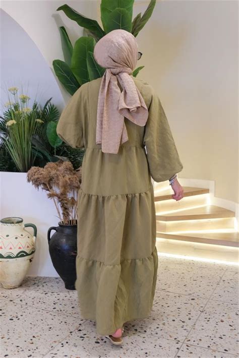 Katleya Model Elbise Haki Yeşil