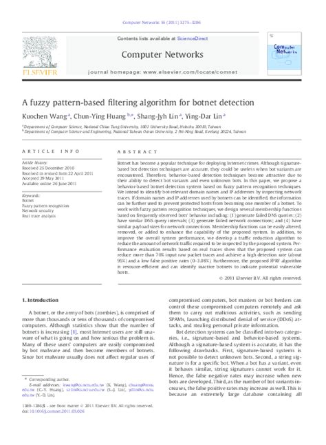Pdf A Fuzzy Pattern Based Filtering Algorithm For Botnet Detection