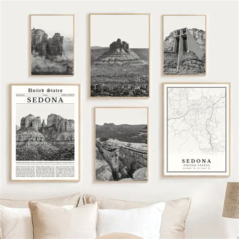 Sedona Arizona Prints Set Of 6 Black And White Sedona Map Home Decor