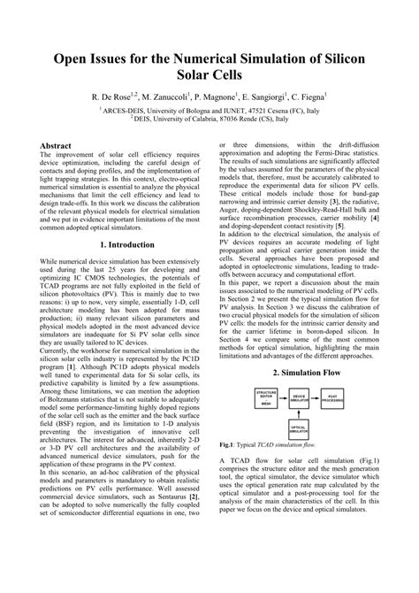 Pdf Open Issues For The Numerical Simulation Of Silicon Solar Cells