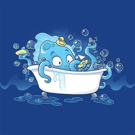 Kracken Bath Art By Dooomcat Features A Cute Blue Kracken Taking A