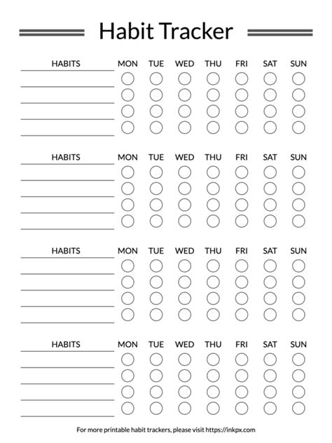 Free Printable Compact Checkbox Style Weekly Habit Tracker · Inkpx