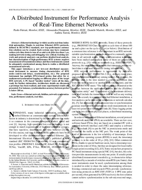 Pdf A Distributed Instrument For Performance Analysis Of Real Time Ethernet Networks
