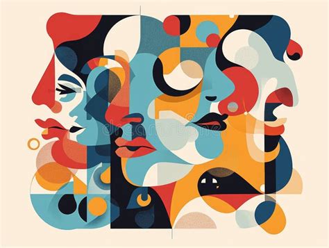 Abstract Portrait Of A Woman Combined With Geometric Shapes Illustration Stock Illustration