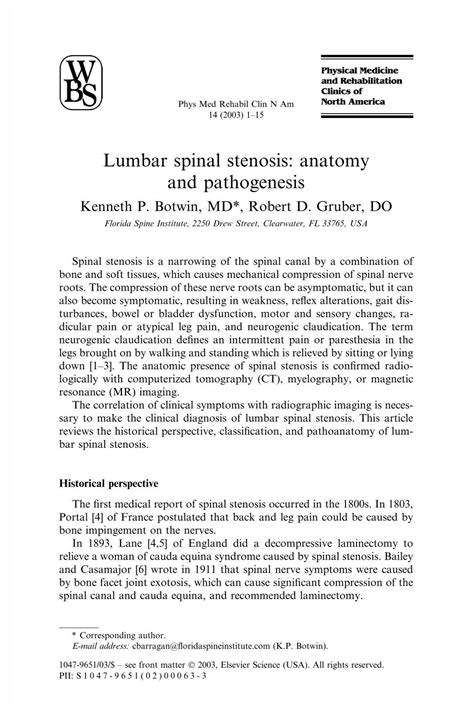 Lumbar Spinal Stenosis Anatomy And Pathogenesis