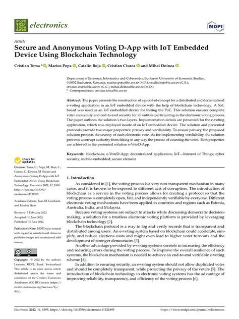 Secure And Anonymous Voting D App With Iot Embedded Device Using