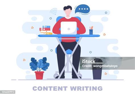 콘텐츠 작가 또는 저널리스트 배경 벡터 일러스트레이션 복사 쓰기 연구 개발 아이디어 및 플랫 스타일소설 또는 책 스크립트 광고에 대한 스톡 벡터 아트 및 기타 이미지