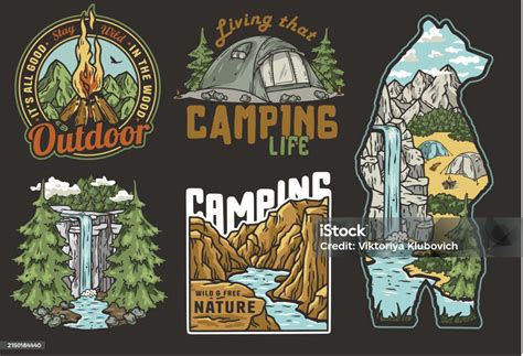 스티커 팩 여행 자연 하이킹과 캠핑을 위한 세트 자연과 야외 요소를 특징으로 하는 복고풍 캠핑 배지 컬렉션 티셔츠 프린트 캠핑에