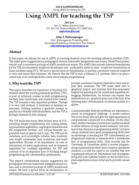 Tsp Problem In Ampl Pdf Linear Programming Mathematical Optimization