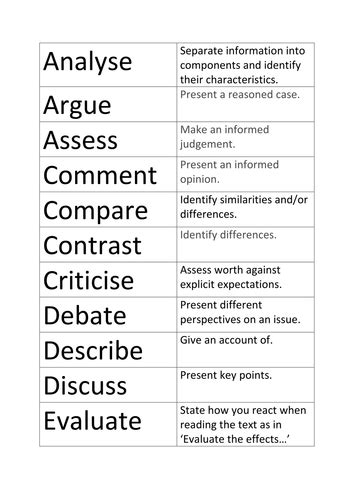 gcse english language exam words match up teaching resources