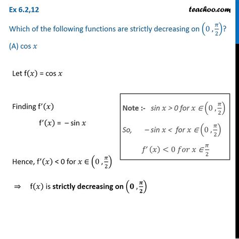 Ex 6 2 12 Which Functions Are Strictly Decreasing On Ex 6 2