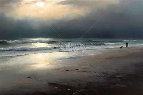 阴天时海滩的油画插图插画图片下载 正版图片600353394 摄图网