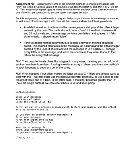 Solved Assignment 7b Caesar Cipher One Of The Simplest