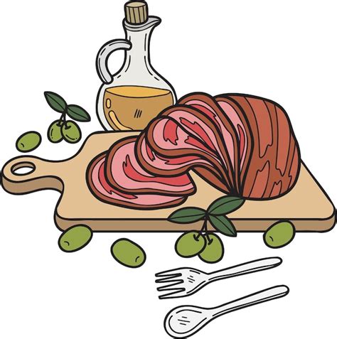 Premium Vector Hand Drawn Sliced Ham On A Wooden Chopping Board