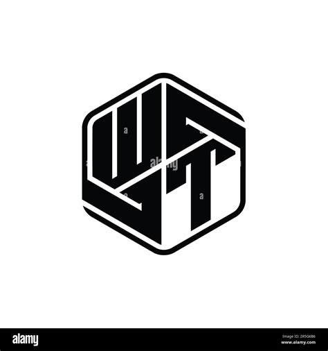 Wt Letter Logo Monogram Hexagon Shape With Ornament Abstract Isolated Outline Design Template