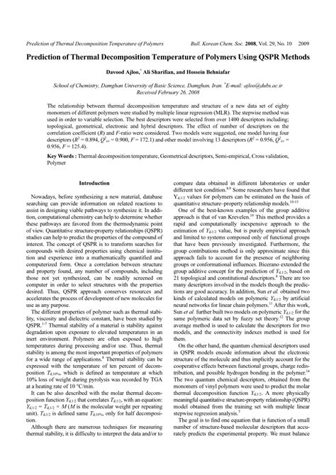 Pdf Prediction Of Thermal Decomposition Temperature Of Polymers Using