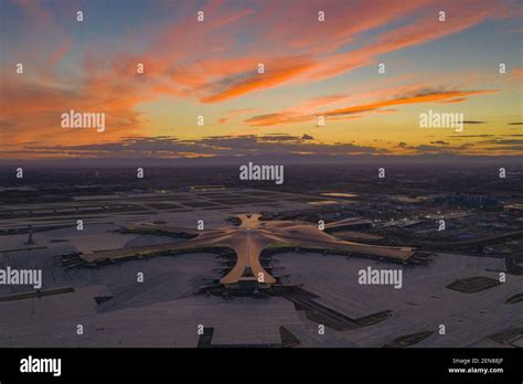 Aerial View Of The Beijing Daxing International Airport At Sunset In