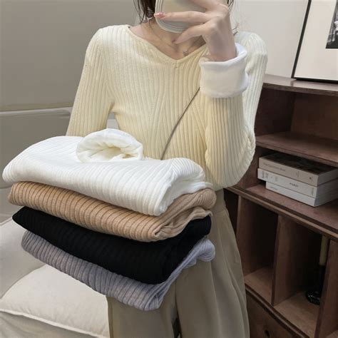 더블제이 무배역대급 ~45 최대 할인쟁여두기 5color Fw 신상 상의 니트 세일 기본 베이직 브이 넥 세로 골지 라인 안감 기모 슬림 포멀 Nt 티셔츠 기본