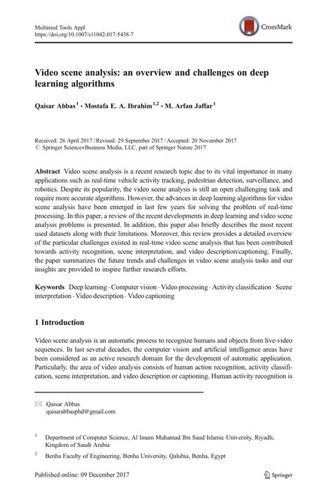PDF Video Scene Analysis An Overview And Challenges On Deep Learning Algorithms
