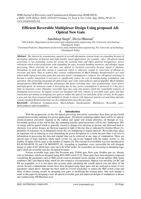 Pdf Efficient Reversible Multiplexer Design Using Proposed Alloptical New Gate