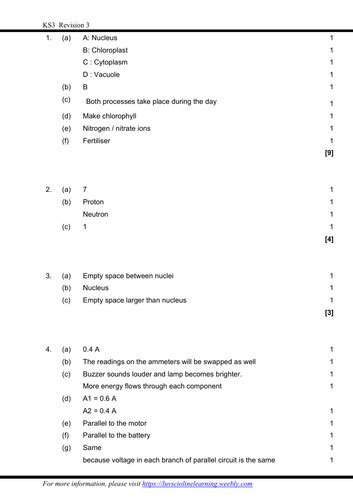 Revision 3 Exam Style Questions Ks3 Year 9 Igcse Teaching Resources