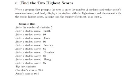 solved 5 find the two highest scores write a program that