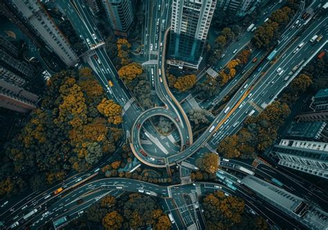 Premium Photo A Complex Urban Road Network With A Roundabout In The