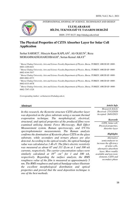 Pdf Uluslararasi Bİlİm Teknolojİ Ve Tasarim Dergİsİ The Physical