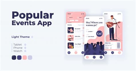 Premium Vector Popular Events App Cartoon Smartphone Interface Templates Set Mobile App