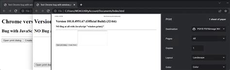 Javascript On Page Reload Window Print Does Not Load The Print Dialog In Google Chrome 77