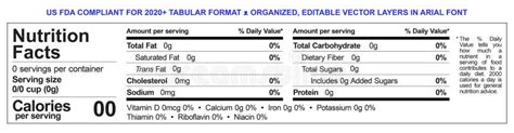Nutrition Facts Label Template Tabular Regular US FDA Compliant