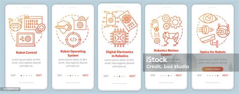 Vetores De Cursos De Robótica Onboarding Modelo De Vetor De Tela De Página De Aplicativo Móvel