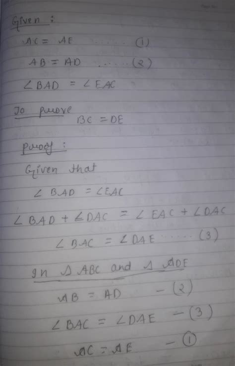2 Given BC DE B E ACE ADB Prove ΔBAD ΔEAC Brainly in