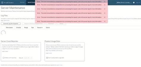 An Unexpected Error Occurred While Selecting Any Option In Tableau Server And Tsm Page