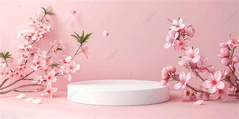 제품 프리젠테이션을 위한 섬세한 분홍색 배경에 아름다운 꽃을 갖춘 세련된 흰색 디스플레이 스탠드 세련된 진열대 흰 꽃 꽃이 만발하다 배경 일러스트 및 사진 무료