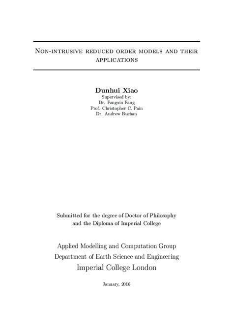 Pdf Non Intrusive Reduced Order Models And Their Applications