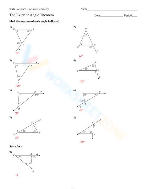 Free Printable Exterior Angle Theorem Worksheets
