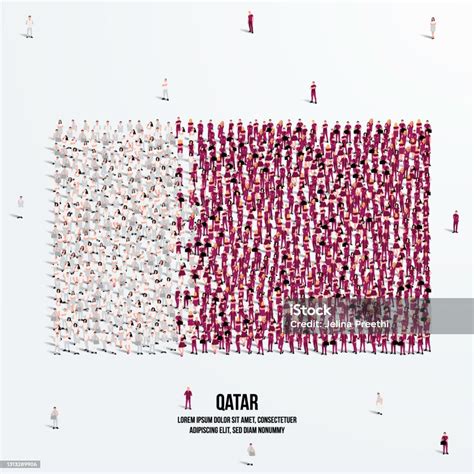 카타르 플래그 많은 사람들이 카타르 국기의 모양을 만들기 위해 형성합니다 벡터 일러스트레이션 벡터에 대한 스톡 벡터 아트 및 기타 이미지 Istock