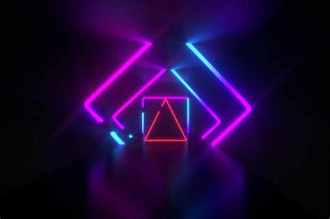 미래 공상 과학 소설 아름다운 현대 네온 빛나는 사각형 프레임 모양의 선 은 어두운 빈 그런지 콘크리트 방 배경 3d 렌더링에