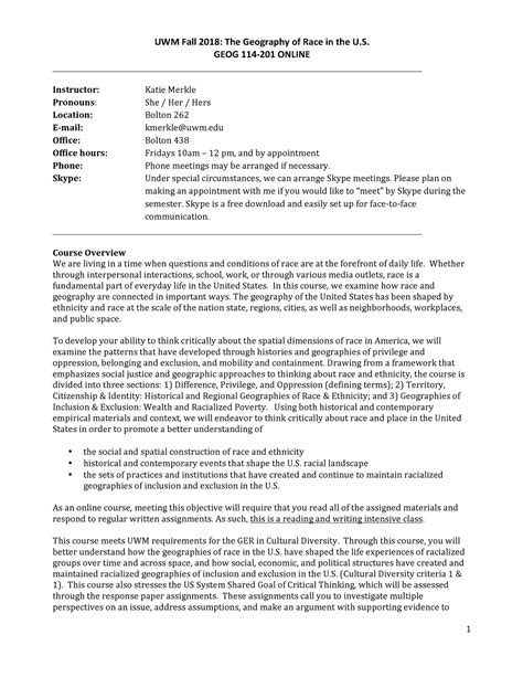 GEOG 114 Syllabus F18 UWM Fall 2018 The Geography Of Race In The U