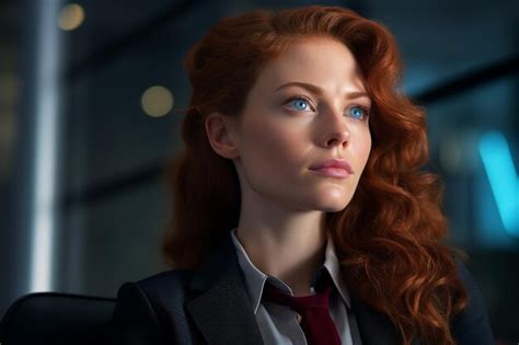 Premium Photo Portrait Of Redhead Female Secretary Listening