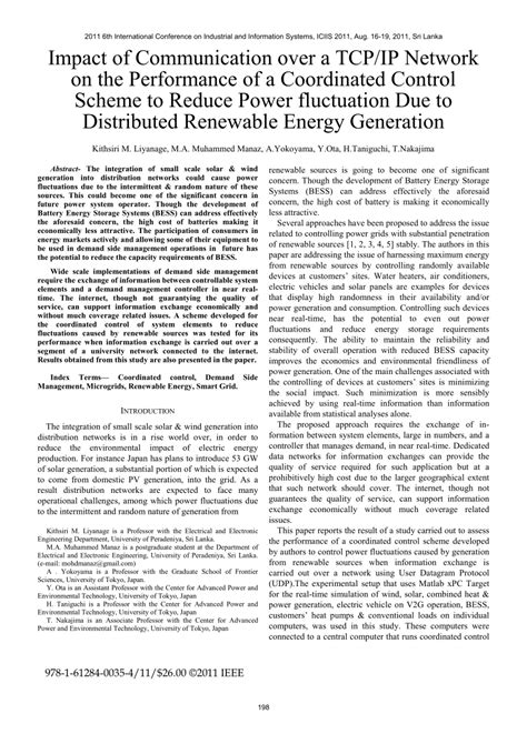 Pdf Impact Of Communication Over A Tcpip Network On The Performance Of A Coordinated Control