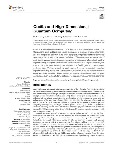 Pdf Qudits And High Dimensional Quantum Computing
