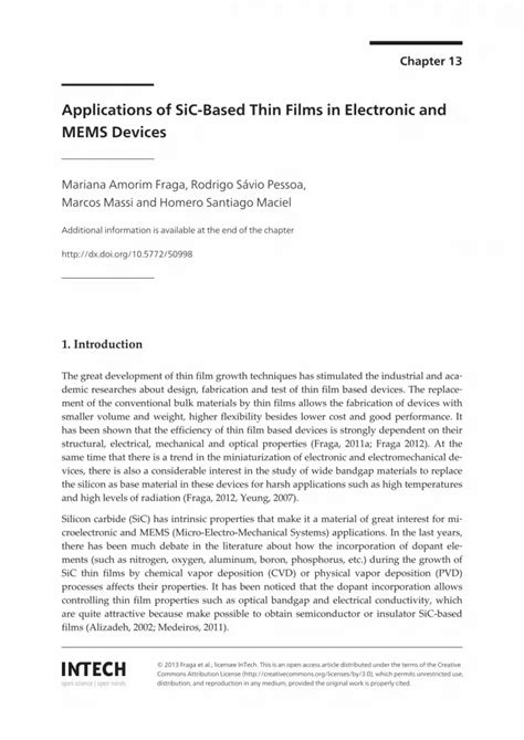 Pdf Applications Of Sic Based Thin Films In Electronic And Mems Devices Dokumentips