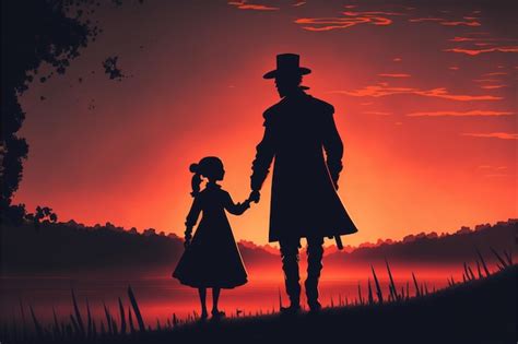 Padre Con Hija Silueta Del Padre Cargando A Su Hija Al Atardecer Pintura De Ilustraci N De