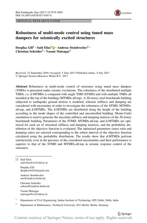 Robustness Of Multi Mode Control Using Tuned Mass Dampers For