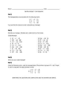 Matrix Project Decode And Encode By Kelly Nieves TPT