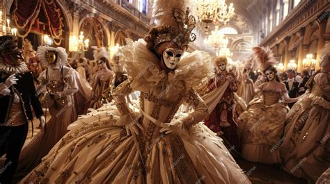 Elegant Masquerade Ball In A Grand Hall Premium Ai Generated Image