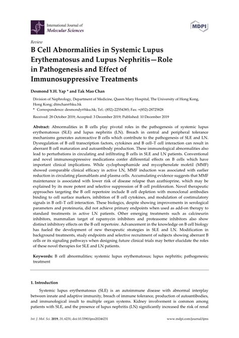 Pdf B Cell Abnormalities In Systemic Lupus Erythematosus And Lupus Nephritis—role In