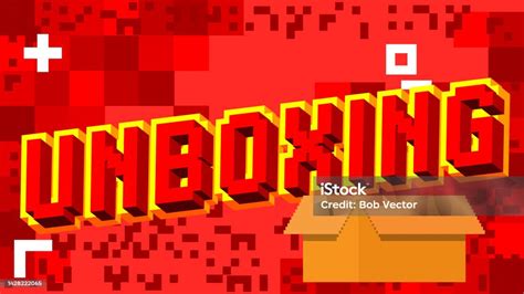 언박싱 기하학적 그래픽 배경이 있는 픽셀화된 단어입니다 벡터 만화 일러스트레이션 Brand Name Video Game에 대한 스톡 벡터 아트 및 기타 이미지 Brand